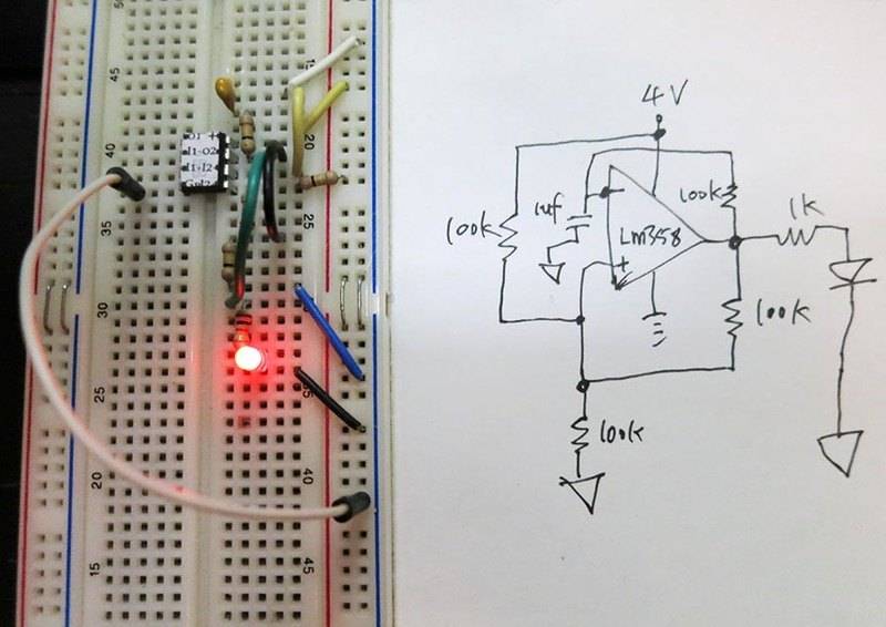 Op Amp LM358 LED flasher oscillator • Physics Forums