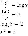 Solving Logs Subscript: (log(sub5))/2=log(subx)