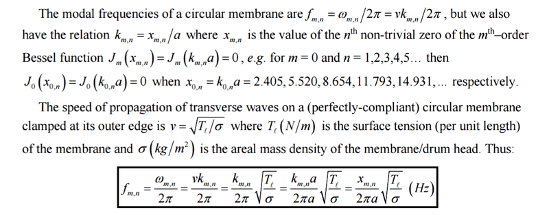 Modal frequencies of a vibrating circular membrane? (DRUM) • Physics Forums
