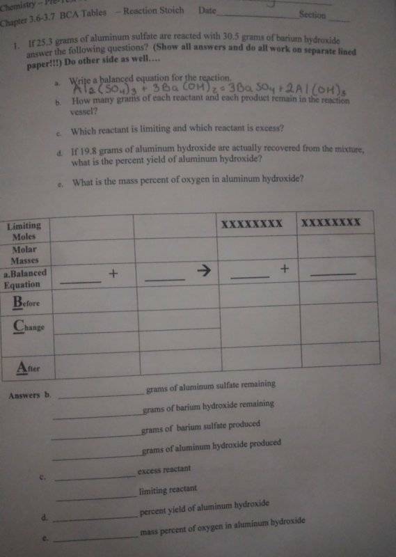 BCA tables and Stoichiometry worksheet • Physics Forums