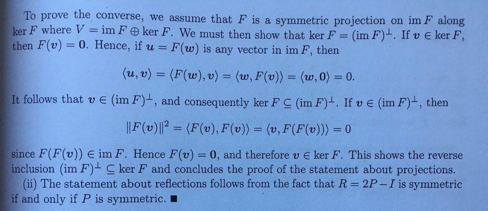 Proof of ##F## is an orthogonal projection if and only if symmetric ...