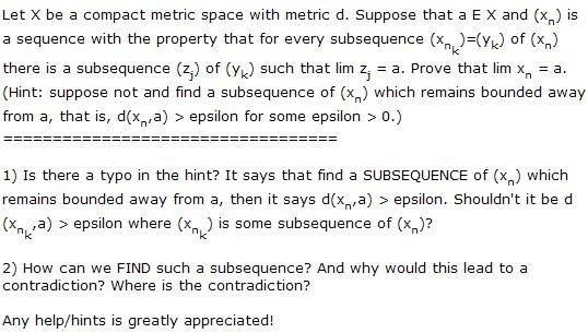 Convergence of subsequence in metric space