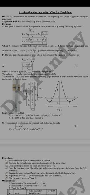 Bar Pendulum Experiment Acceleration Due To Gravity By Using Bar