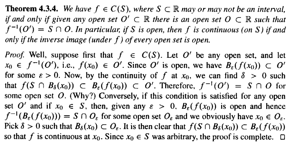 Continuity and Open Sets .... Sohrab, Theorem 4.3.4 .... .... • Physics Forums