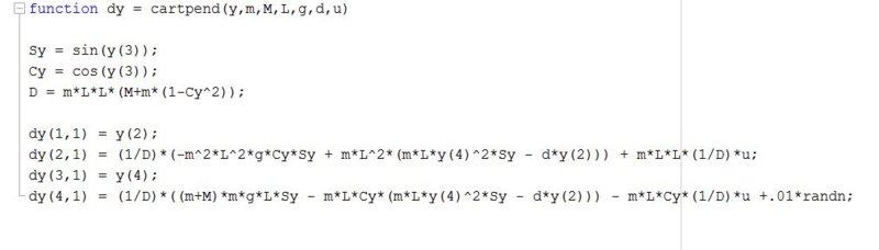 Inverted Pendulum on a Cart -- Nonlinear State Space equations