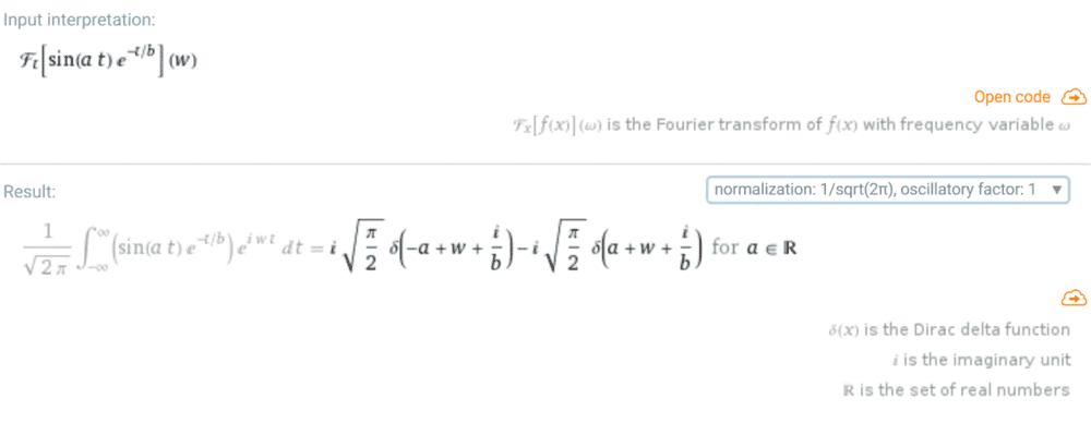 How to calculate the Fourier transform of sin(a*t)*exp(-t/b)